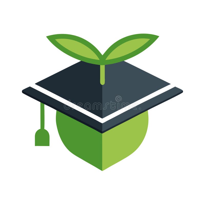 Sustainable Education Concept: Graduation Cap with Leaf Sprout for Eco ...