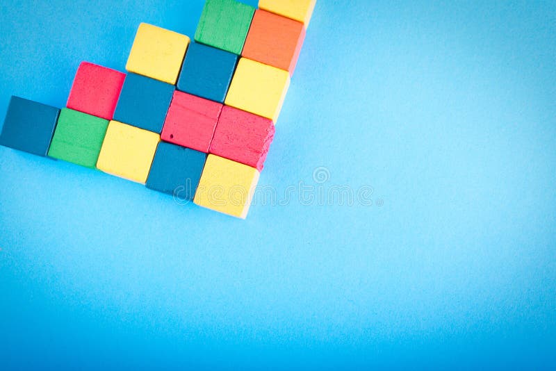 Symbol of Teamwork and Unity, Group of Wooden Cube on Blue Background ...