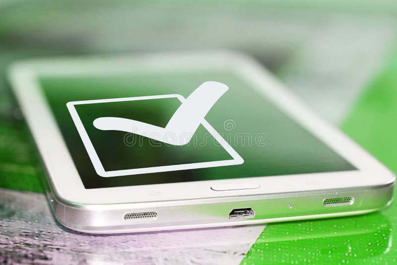 The Symbol of a Tick (Yes) on the Cell Phone Screen Stock Photo - Image ...