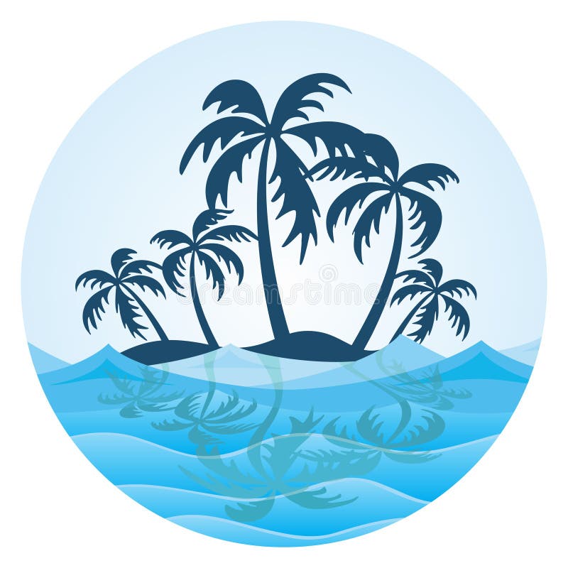 Island Symbol with Sea and Palm Trees. Stock Vector - Illustration of ...