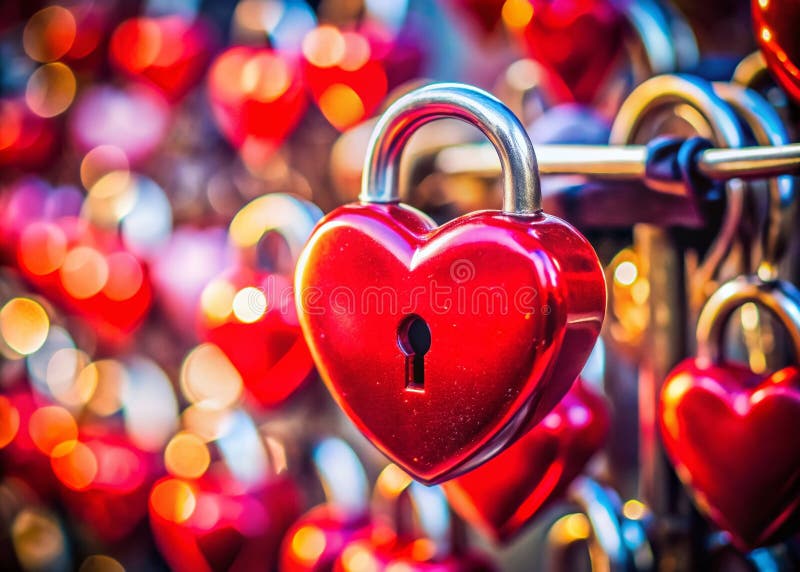 A Symbol of Unbreakable Love CloseUp of a Red Heart Padlock ...