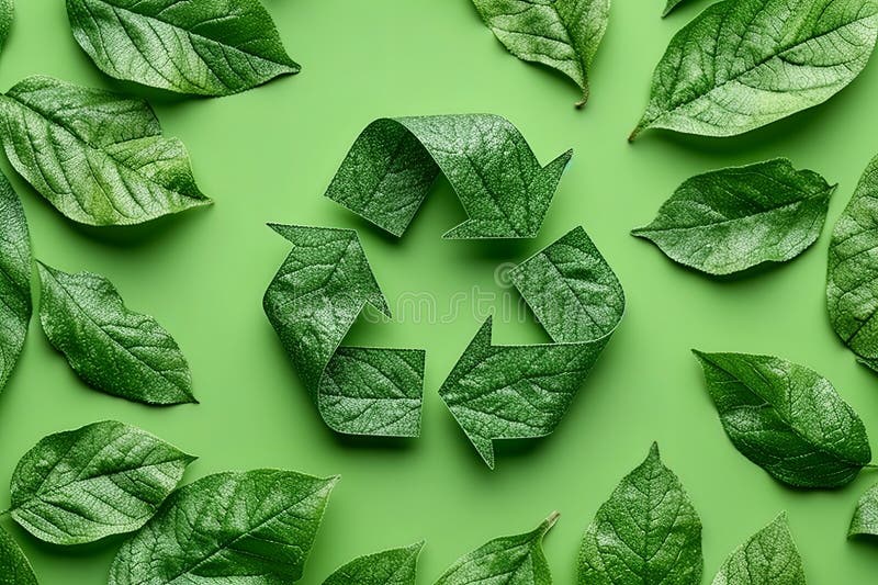 Symbol of Waste Recycling on a Background Surrounded by Leaves Stock ...
