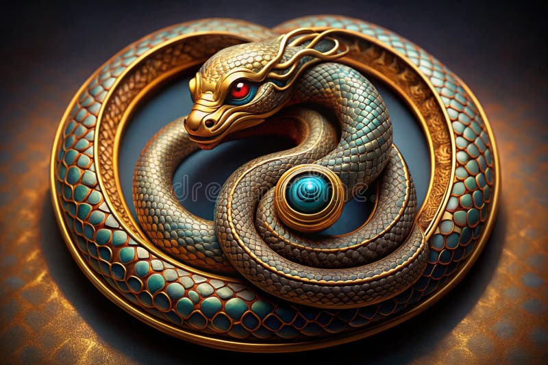 Symbol of Wisdom. Mystical Golden Snake with Emerald Scales Stock ...