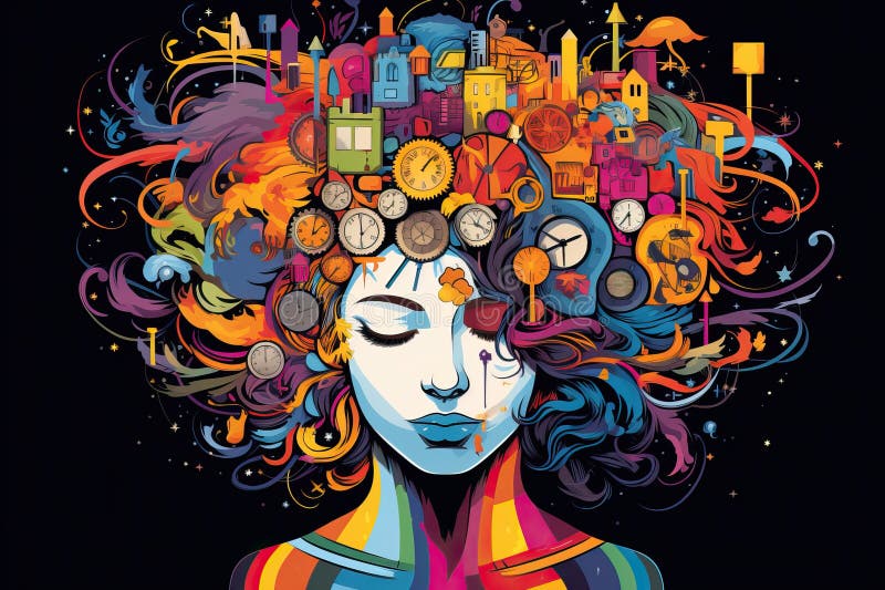 Symbol of Woman Thinking about Time and Many Tasks Stock Photo - Image ...