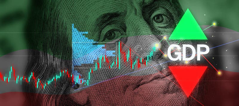 A Symbol with the Words "GDP and Up and Down Arrows on US Dollar ...
