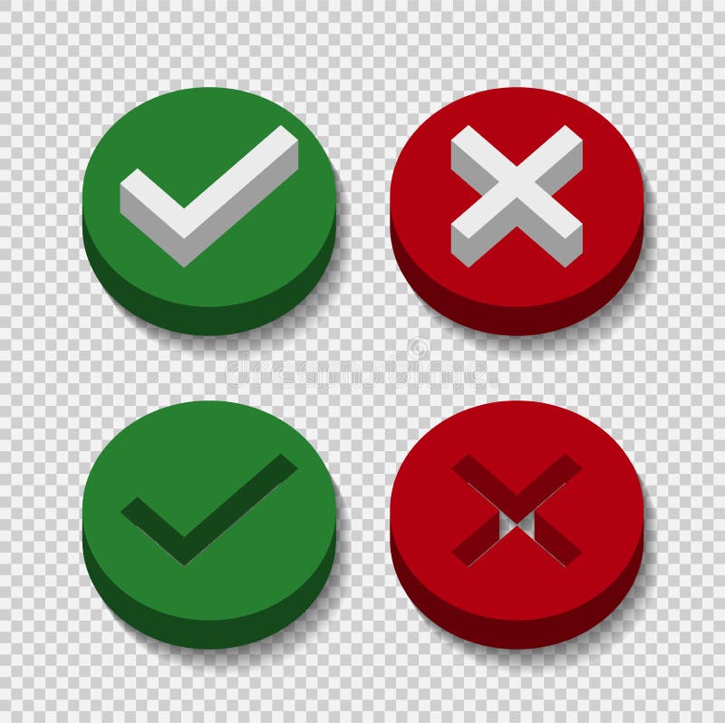 Symbol Yes or No Icon,3D,green,red on Transparent Background.Vector ...