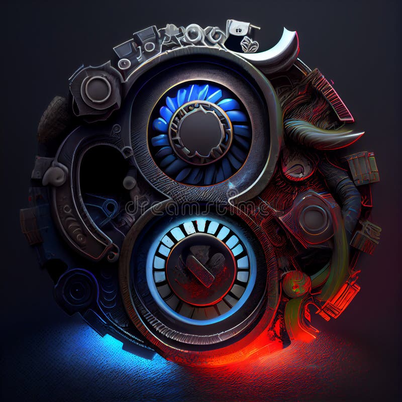 Symbol of Yin and Yang, Techno Style Stock Illustration - Illustration ...