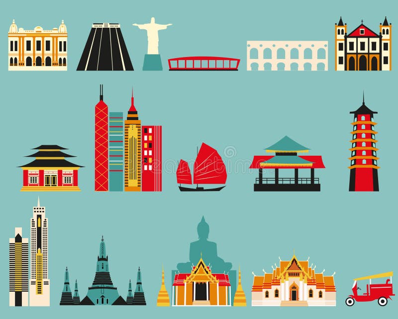 Symbolen Van Beroemde Steden Vector Illustratie - Illustration of ...