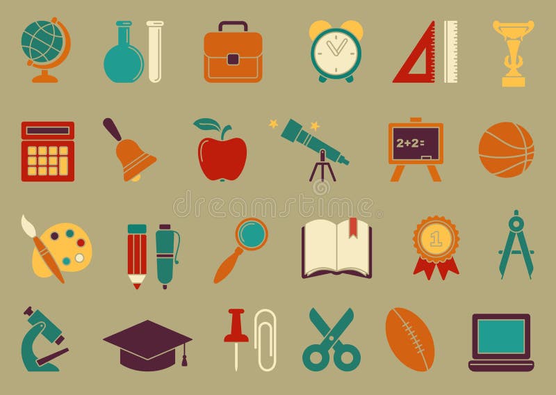 Symboler Av Skolan Och Utbildning Vektor Illustrationer - Illustration ...