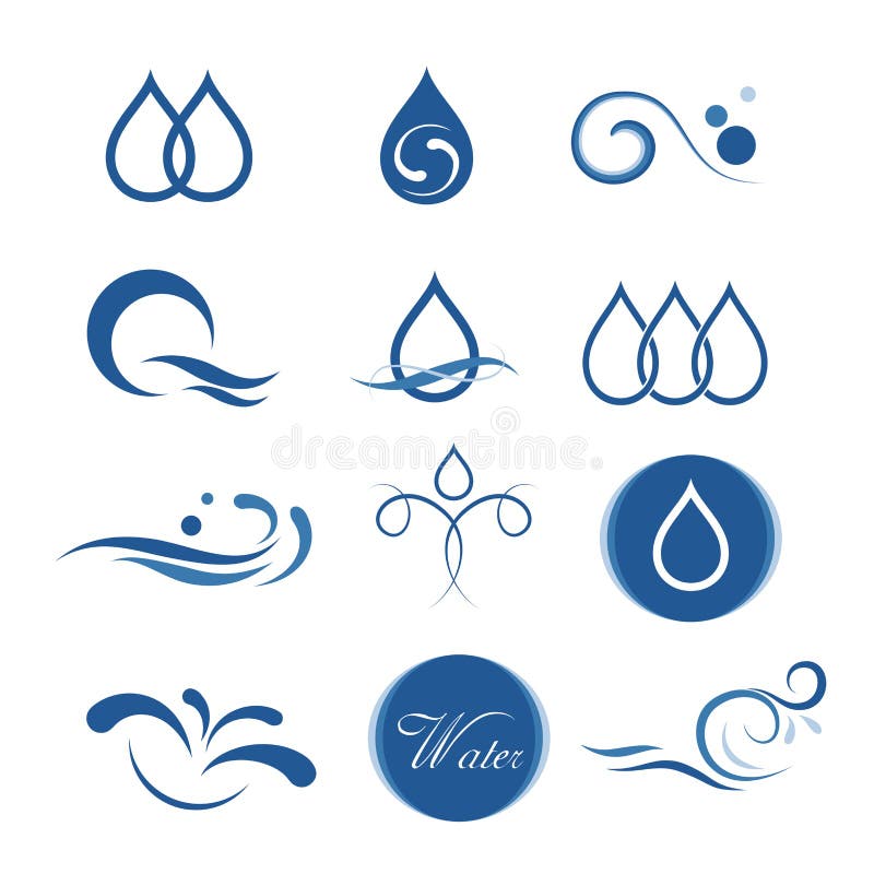 Symboler för blått vatten vektor illustrationer. Illustration av vatten ...