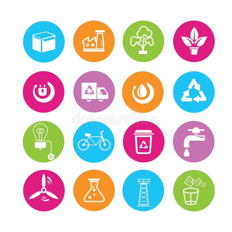 Ikoner för ren energi stock illustrationer. Illustration av cirkel ...