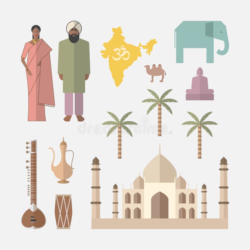 Symboles Traditionnels D'Inde Icône Plate Illustration de Vecteur ...