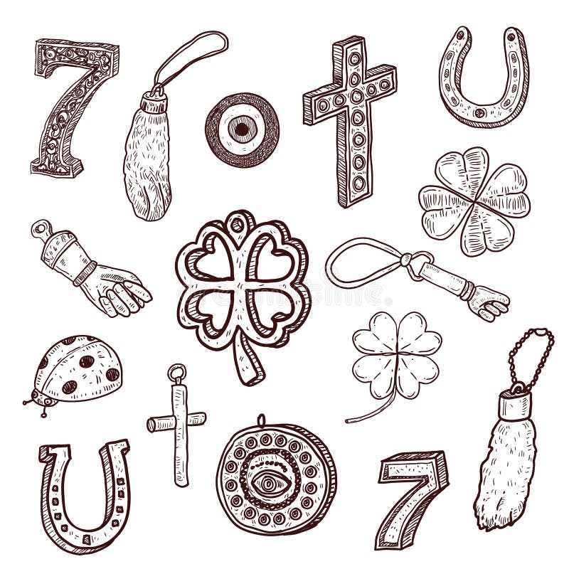 Symboles De Chance De Style De Griffonnage Illustration de Vecteur ...
