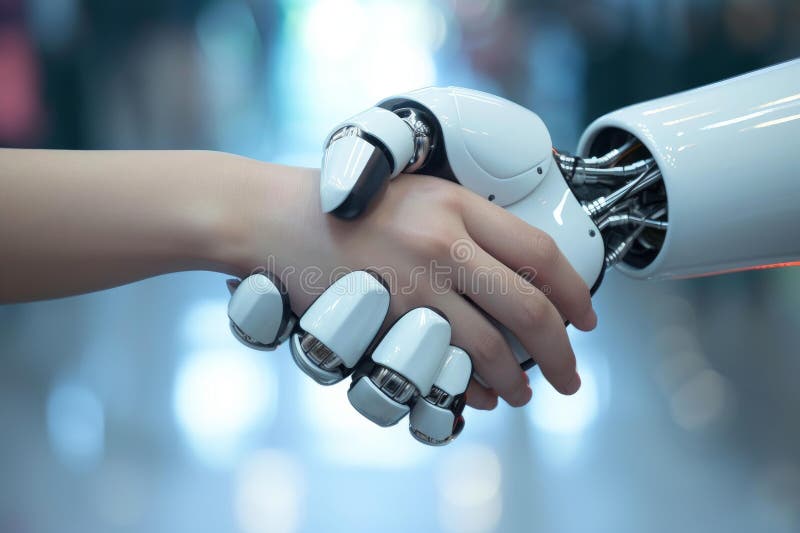 Symbolic Ai and Human Hand Shake. Machine Handshake Stock Illustration ...