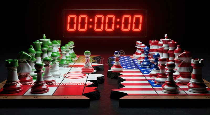 Symbolic Chessboard Shows US and Iran Pieces Facing Off, Split by ...