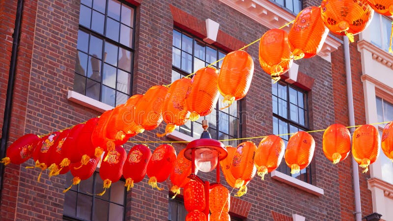 Symbolic Chinese Red Lanterns Hanging in a Row, Representing Prosperity ...