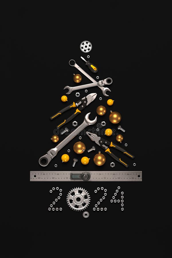 A Symbolic Christmas Tree Made of Construction Tools on a Blue ...