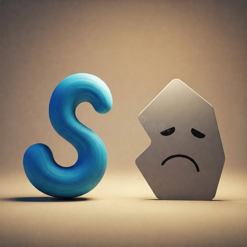 Symbolic Composition with the Letter S and a Sad Face. Space for Text ...