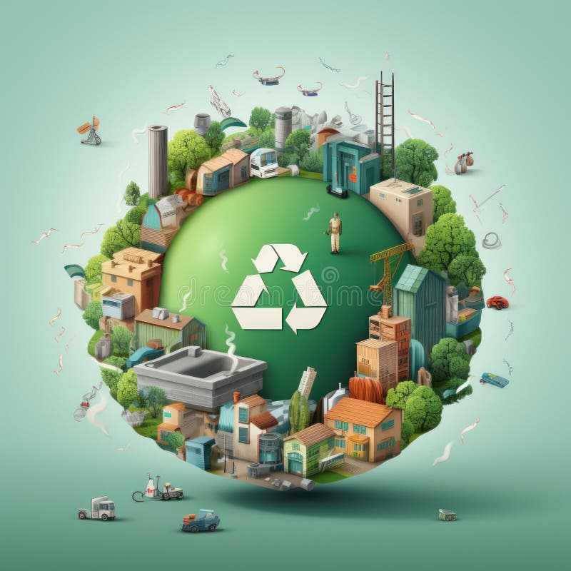 Symbolic 3D Image of the Globe with Elements of Human Activity and ...