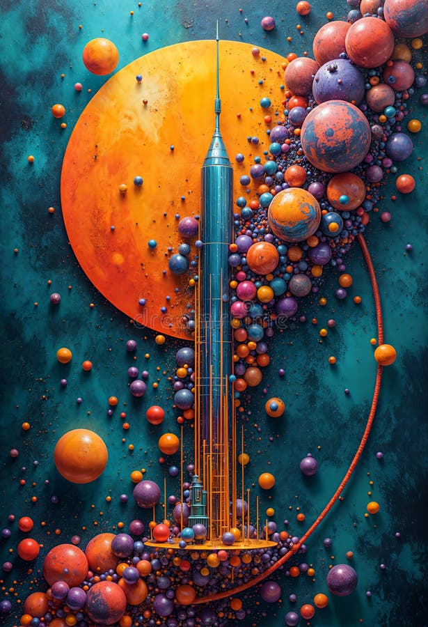 Symbolic Digital Art Representation of Aerospace Rockets Interplanetary Travel and Space ...
