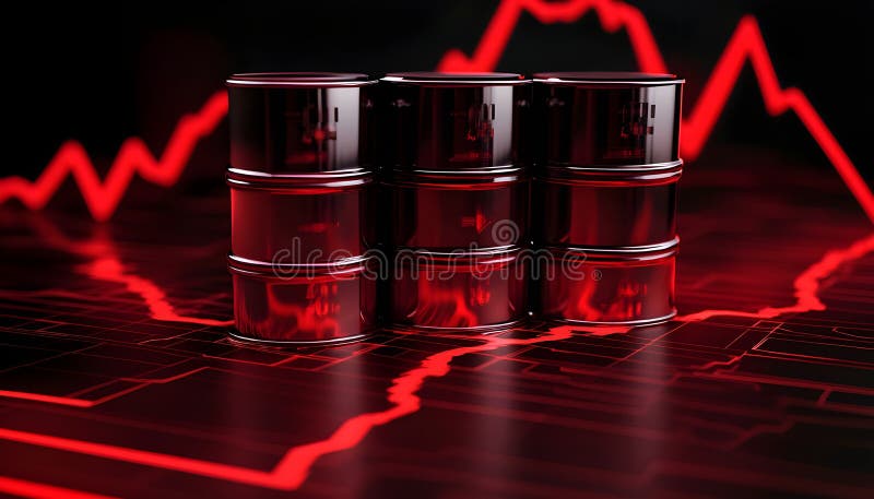Symbolic Drop in Oil Value Shown through 3D Barrels and a Dramatic Red ...