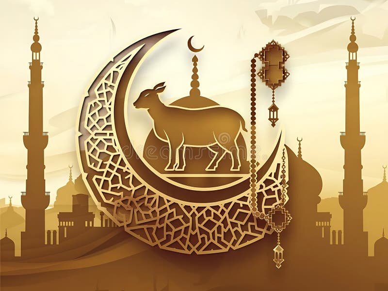 Symbolic Eid Al-Adha Icon with a Lamb and Prayer Beads Stock ...