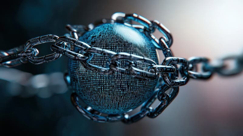 Symbolic Event of Binary Code Chains Wrapping Around a Globe Technology Concept Digital ...