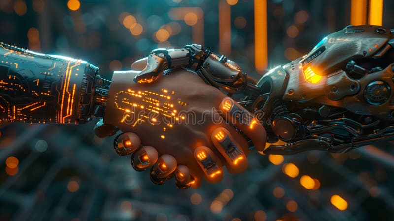 Futuristic Handshake between Human and AI Robotic Hand Stock ...