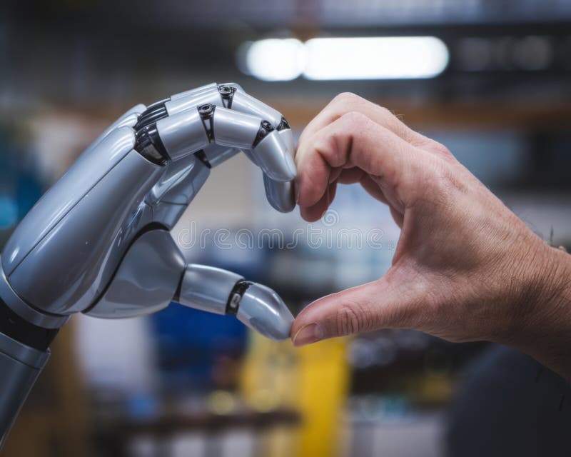 Symbolic Human Robot Interaction Close Up Showing Robotic Hand Touching ...