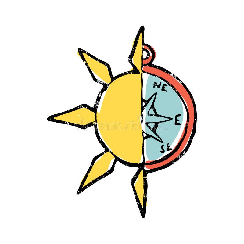 Symbolic Illustration of Half Sun, Half Compass Stock Vector ...