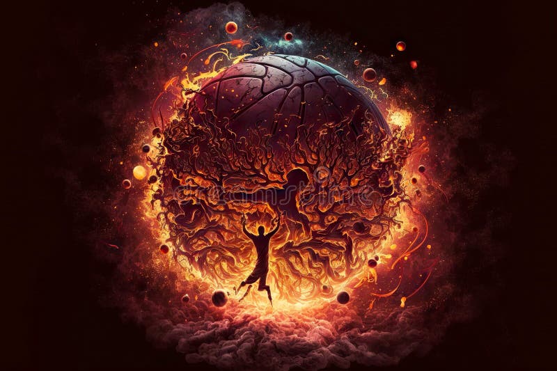 Symbolic Image of Basketball Surrounded by Fire, Smoke and Sparks ...