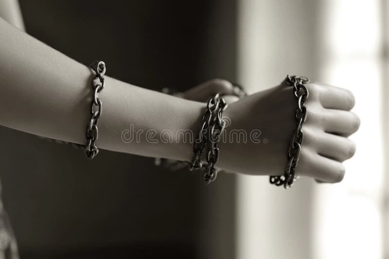 Symbolic Image of Bound Hands with Chains in Grayscale Setting Stock ...