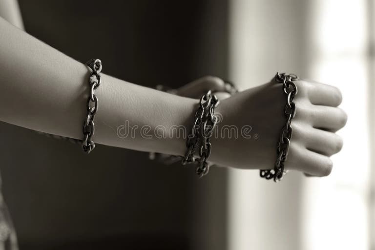 Symbolic Image of Bound Hands with Chains in Grayscale Setting Stock ...