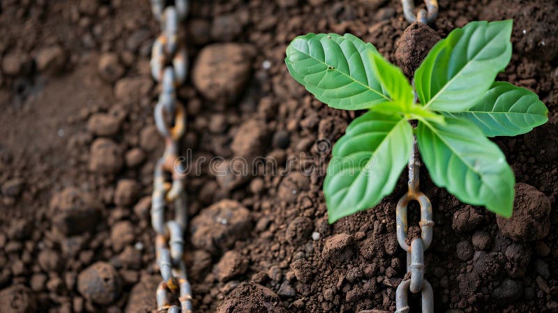 Symbolic Image of Broken Chains Buried in Soil with a Tree Growing ...