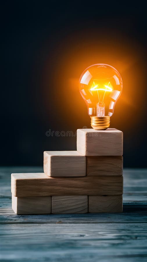 Symbolic Image Capturing Progress and Growth, Illuminated Light Bulb on ...