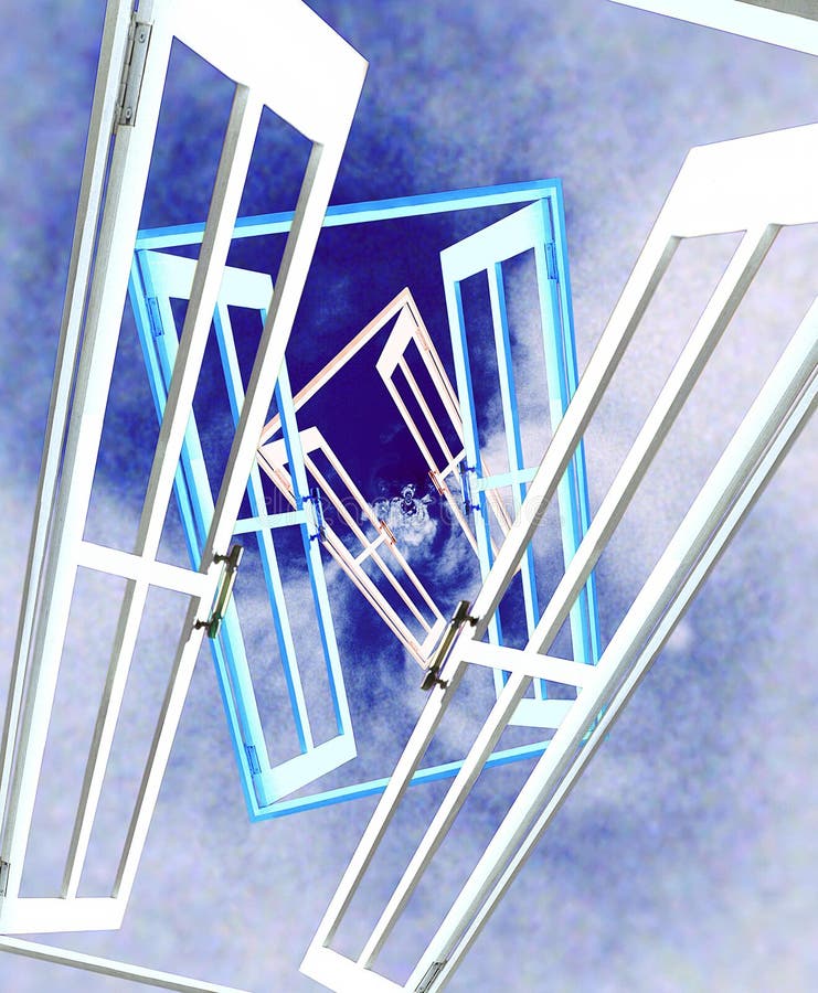 Symbolic Image with Flying Windows Stock Photo - Image of still, window ...