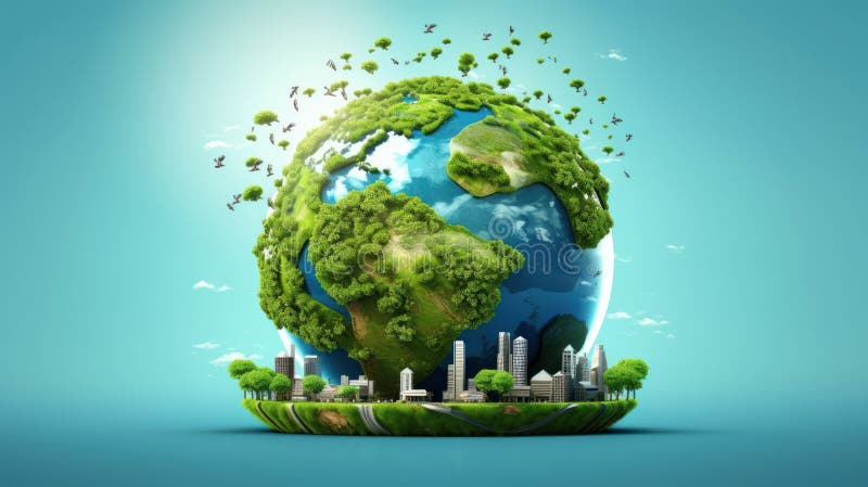Symbolic Image of the Globe with Elements of Human Activity and Nature ...