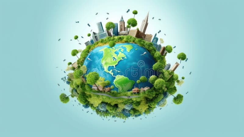 Symbolic Image of the Globe with Elements of Human Activity and Nature ...