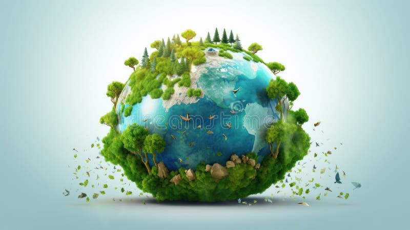 Symbolic Image of the Globe with Elements of Human Activity and Nature. Environment, Save Clean ...