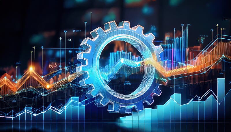 Symbolic Image of Glowing Gears Interlocked with Charts and Graphs ...