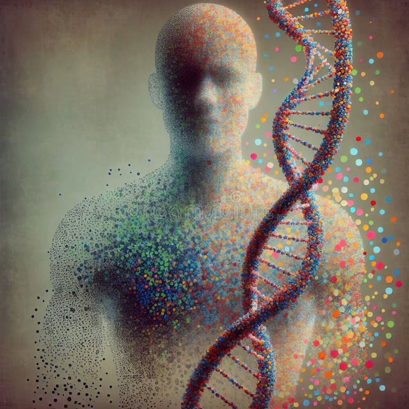 A Symbolic Image of a Human Figure Dissolving into Particles and a DNA ... A Symbolic Image of a Human Figure Dissolving into Particles and a DNA ...