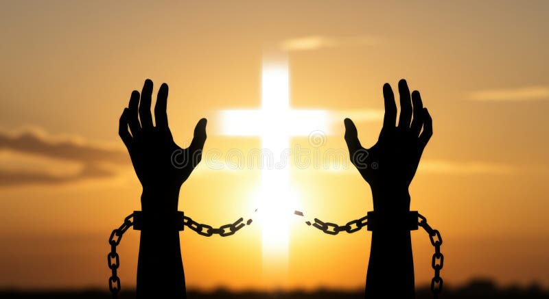 Symbolic Image of Liberation and Faith, with Chains Falling Away before ...