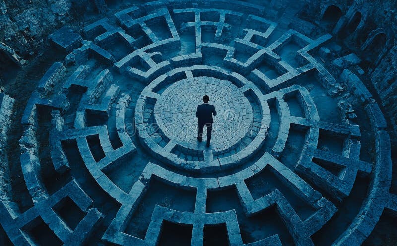 A Symbolic Image of a Man Traversing a Maze Inside a Human Head Profile ...