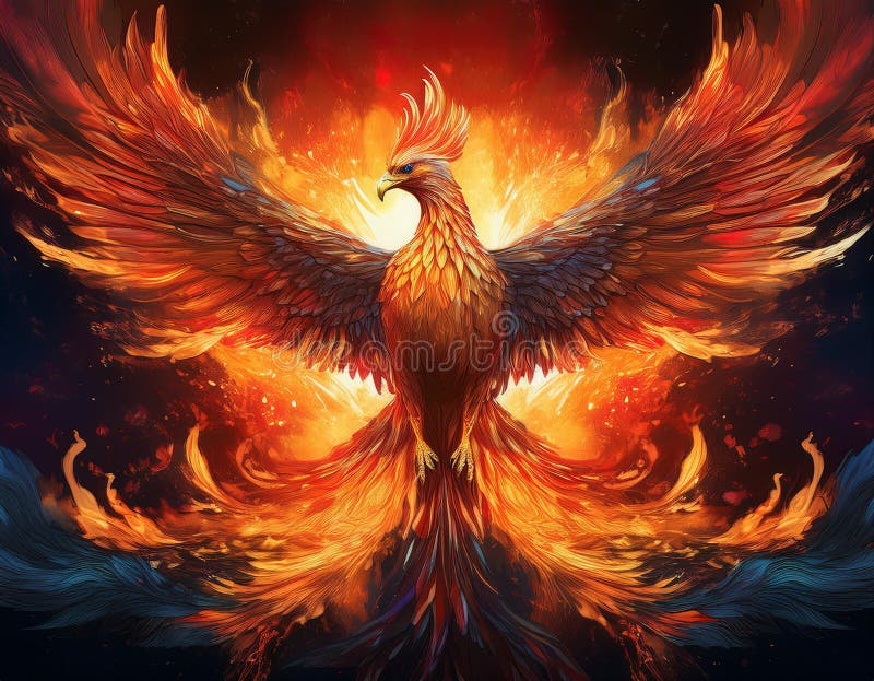 A Symbolic Image of a Phoenix Rising from Flames Against a Dark ...