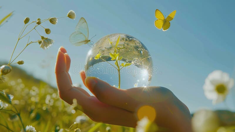 Symbolic Image Reflecting Environmental Preservation with Globe, Tree ...