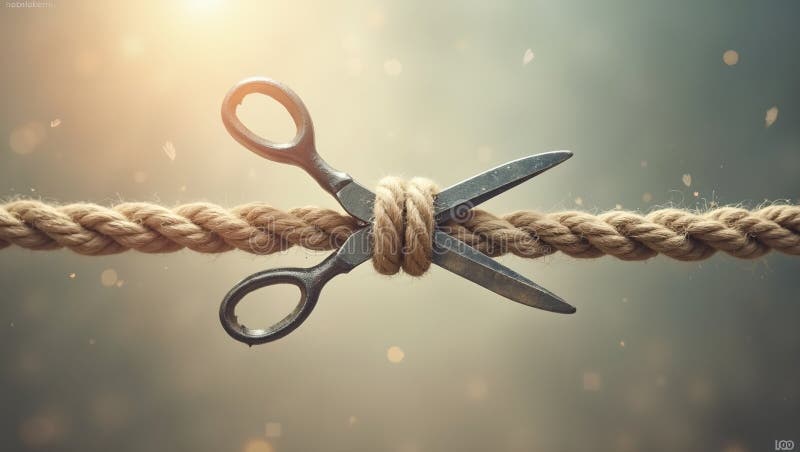 Symbolic Image of Scissors Cutting Thick Rope Representing Liberation ...