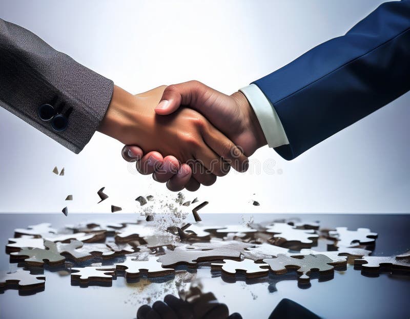 A Symbolic Image Showing a Broken Handshake Model and Scattered Puzzle ...
