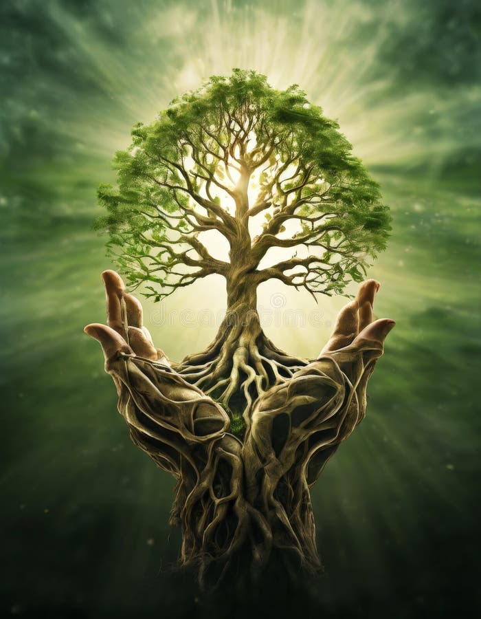 Tree of Life Glowing with Vibrant Energy in Fantasy Landscape Stock ...