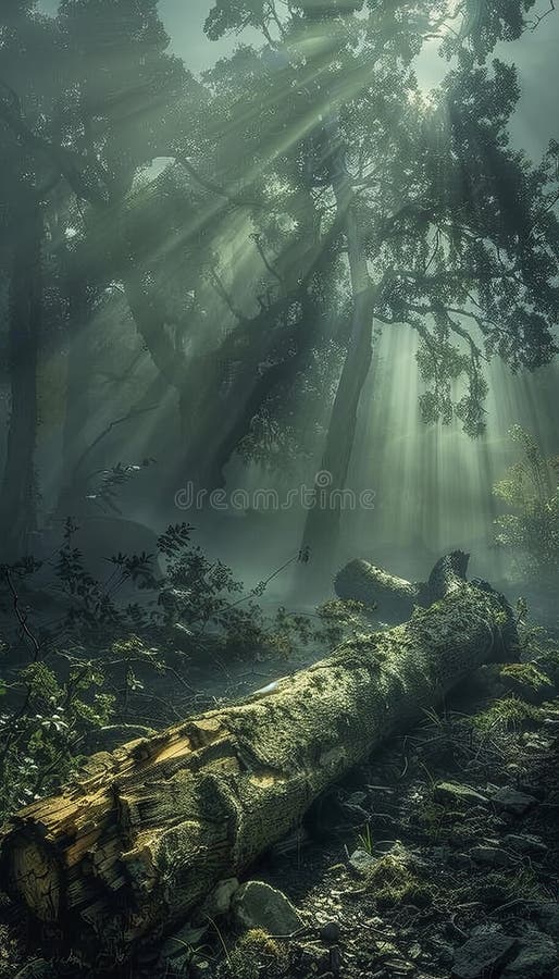 A Symbolic Landscape of Fallen Giants Great Tree Trunks Under Divine ...
