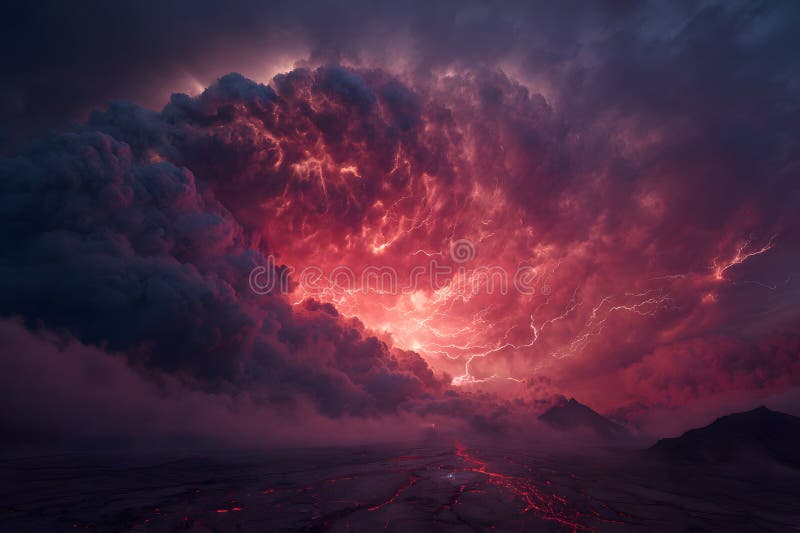 Red Storm Cloud Above Cracked Mountain - Symbolic Emotional Landscape ...
